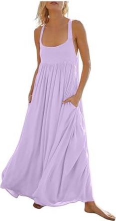 Generic Robe amincissante 2026 &agrave; taille mince en mousseline de soie &agrave; suspendre pour femme, robe d&eacute;t&eacute; smock&eacute;e ample avec fente lat&eacute;rale, robe de plage fluide 