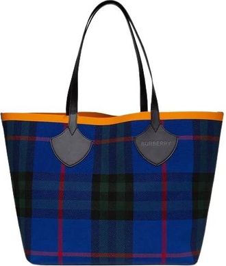 Burberry Sac Cabas Grand Check R&eacute;versible - Femme - Sacs - Bleu - Taille: ONE Size