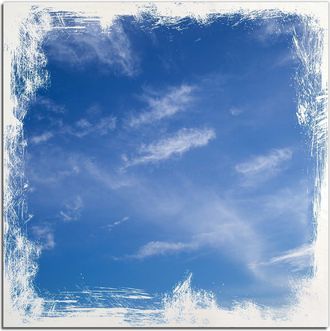Wallario Wandbild aus Holz Blauer Himmel mit vereinzelten Wolken - 40 x 40 cm in Premium-Qualität: Brillante Farben