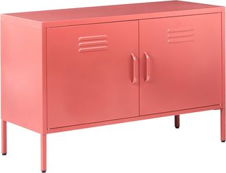 Beliani Sideboard mit 2 T&uuml;ren 2 Griffen Stahl rot herausnehmbarer Regalboden Uria