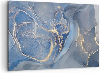 Arttor Bilder auf Leinwand 100x70cm Leinwandbild mit Rahmen Gold Blau Farbe Groß Wanddeko Bild Schlafzimmer Küche Deko Wandbilder Dekoration Wohnzimmer Wall 