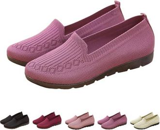 Generic Chaussures plates tricot&eacute;es pour femme, coupe large, coupe extra large, l&eacute;g&egrave;res et confortables, chaussures d&eacute;contract&eacute;es &agrave; enfiler en maille respiran