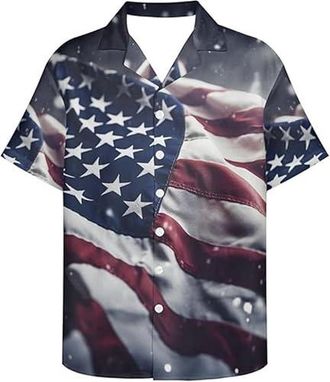 Keephen kewing Patriotique Drapeau USA Chemises Hommes/Femmes Aigle/Loup Impression 3D Chemise Hawaiienne Chemise &agrave; Boutons Cool Plage Vacances Col &agrave; Revers H