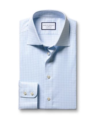 CHARLES TYRWHITT Luxushemd mit Karos - Hellblau Knopfmanschette