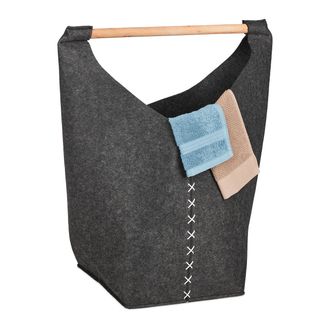 Relaxdays Wäschesammler aus Filz, 50 l, großer Wäschekorb für Bad, Schlafzimmer UVM., zum Tragen, faltbar, Farbwahl