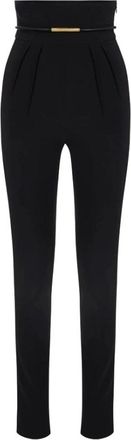 Elisabetta Franchi Femme, Pantalons, Noir, Taille: 42 FR Pantalon noir léger en crêpe ajusté