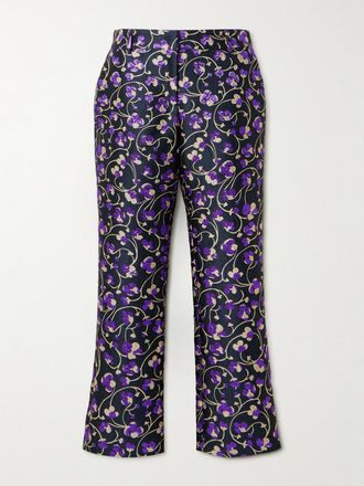 La DoubleJ Pantalon Droit En Brocart Fleuri 24/7 - Violet