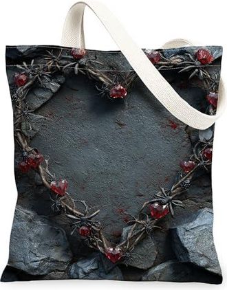 Generic Sac fourre-tout en toile motif floral gothique, sac d&eacute;picerie r&eacute;utilisable, romantique, l&eacute;ger, lavable, noir, 13x15 Inch