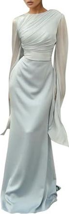 Generic Robe De Soiree Femme Manches Longues, Robe Sexy Femme Satin Chic Et Elegant Taille Haute Coupe Slim Vintage Portefeuille Longue Dress Couleur Unie L&eacute;g