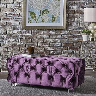 Generic Samtgetuftete Bettbank Am Ende - Ottomane Mit Acrylbeinen, Fußhocker for Schlafzimmer Und Wohnzimmer (80-100 cm)(A,100x40x40cm(39x16x16inch))