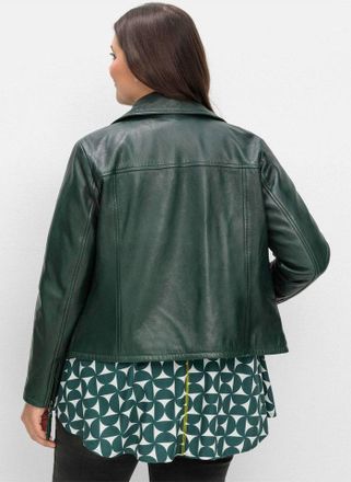 Sheego Winterjacke Leder-Jacke Langarm aus Lammnappa, im Biker-Stil