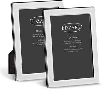 Edzard 2er Set Fotorahmen Salerno für Foto 10 x 15 cm, edel versilbert, anlaufgeschützt, mit Samtrücken, mit 2 Aufhängern, Bilderrahmen zum Stellen und Hänge