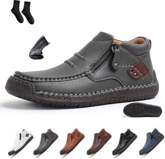 Generic Chaussures orthop&eacute;diques d&eacute;contract&eacute;es pour homme avec soutien de la vo&ucirc;te plantaire - En cuir - Fabriqu&eacute;es &agrave; la main - Bout large - Fermeture &eacute;clair 