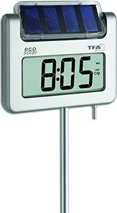 TFA Dostmann AVENUE PLUS Digitales Gartenthermometer mit Solarbeleuchtung Silber (L) 175 x (B) 38 x (H) 1145 mm