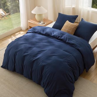 Bedsure Bettw&auml;sche 260x240 3teilig Blau - 1 Bettbezug 260x240 cm + 2 Kissenbez&uuml;ge 50X75 cm, &Ouml;KO-TEX Bettw&auml;sche-Sets Blau Polyester Mikrofaser mit Rei&szlig;verschlu