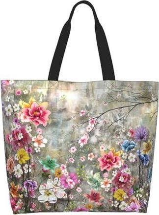 Generic Fleur Esth&eacute;tique Vintage Sac &Agrave; Bandouli&egrave;re L&eacute;ger Tote Bag Grand Sac A Main Femme Pour Quotidienne Universit&eacute; Shopping