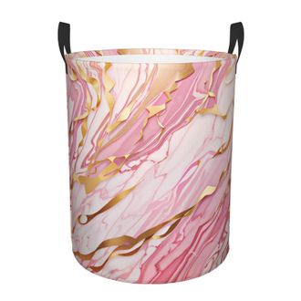 Generic Marmorierte Textur In Ros&eacute;gold W&auml;schek&ouml;rbe Rund Korb Aufbewahrung Mit Henkel W&auml;schetonne F&uuml;r Decken Kleidung Badezimmer