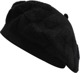 ZLYC Béret Français Réversible en Cachemire de Couleur Unie pour Femmes et Filles(Noir à Carreaux),Taille Unique