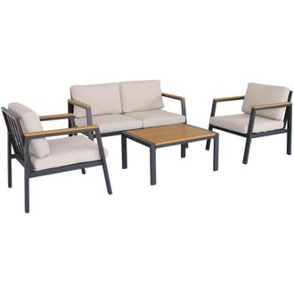 Sweeek Gartenlounge-Set aus Aluminium und Polywood, 4-Sitzer Anthrazit / Beige