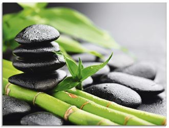 Artland ARTland Wanddeko Glasbilder Wandbild Glas Bild einteilig 80x60 cm Querformat Asien Wellness Zen Steine Lavasteine Bambus Wassertropfen Entspannung T5W