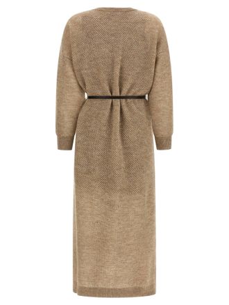Brunello Cucinelli Sparkling Mohair-Wool Mesh Dress - beige