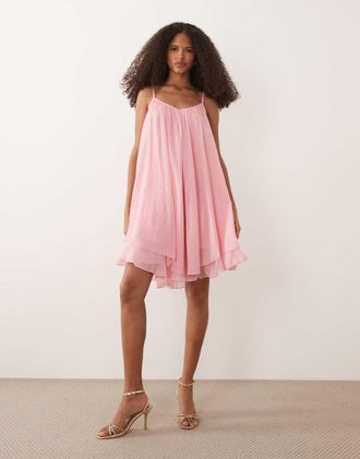 Vila Trapezf&ouml;rmiges Minikleid aus Chiffon in Hellrosa