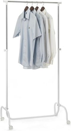 IDIMEX Garderobenwagen Kleiderständer Rollgarderobe Garderobenständer Tiger Weiss, mit höhenverstellbarer verchromte Kleiderstange