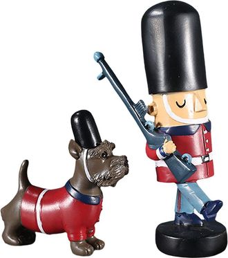 Colcolo Holz Nussknacker SpielzeugSpielzeugpuppe Soldat Und Hund Jahr Weihnachtsschmuck Dekoration Schreibtisch Tischdekoration Geschenk, rot