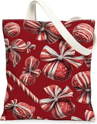 Generic Sac fourre-tout en toile à motif de bonbons festifs, vintage, réutilisables, légers et lavables avec bandoulière pour le shopping, les voyages, les pi