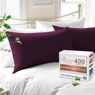 Pizuna Luxuri&ouml;ser Soft-Satin 2er Pack Kissenbezug 40x80 cm Bierige Pflaume, 400 Fadenzahl Baumwolle Quadratisch Kissenbez&uuml;ge, 100% Langstapel Baumwolle Nur K
