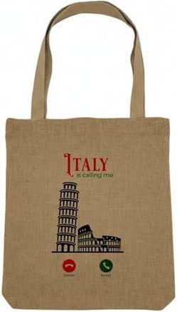 Fabulous Sac Shopping Tote Bag Aspect Lin - Italy Is Calling Me Colosseum Rome Tower of Pisa - Sac de Courses Toile Epaisse 360g Beige Naturel Cabas Port&eacute; Epau
