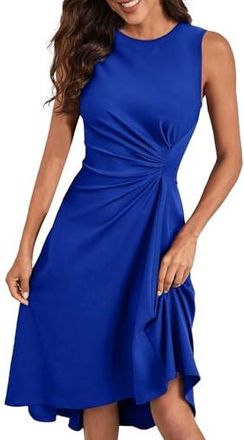 Generic Robe d&eacute;t&eacute; sans manches pour femme - Taille trap&egrave;ze - Robe mi-longue courte pour femme, bleu, XL