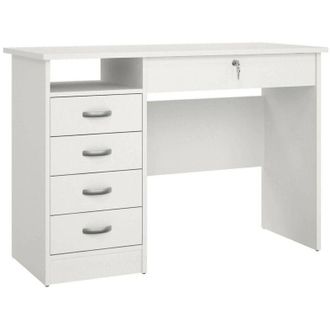 Dmora Bureau Amor, 3 tiroirs, structure en bois m&eacute;lamin&eacute;, 48,5x109,3x75,6h cm blanc