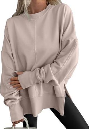 Generic Sweat-shirt &agrave; col rond fendu sur le c&ocirc;t&eacute; pour femme - Pull d&eacute;contract&eacute; &agrave; manches longues pour femme, kaki, XXL