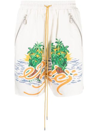 Rhude short imprim&eacute; &agrave; lien de resserrage - Blanc