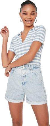 Trendyol Trendyol Damen Farbe Blockierte Denim-shorts Denim Shorts, Blau, 38 EU