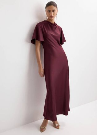 Mango Robe satin col b&eacute;nitier grenat - Femme - S - MANGO