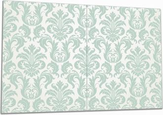 Wallario Herdabdeckplatte/Spritzschutz aus Glas, 2-teilig, 80x52cm, für Ceran- und Induktionsherde, Königliche Schnörkelei in weiß und grün