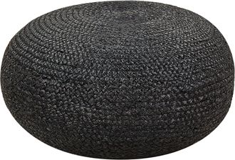 Beliani Nat&uuml;rlicher Pouf aus Jute schwarz &oslash; 50 cm rund Tifelt