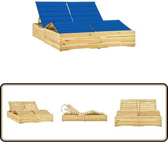 vidaXL Doppel-Sonnenliege mit K&ouml;nigsblauen Auflagen Kiefer Impr&auml;gniert - Doppel-Sonnenliege - Gartenliege - Liege - Kiefernholz - Outdoor M&ouml;bel