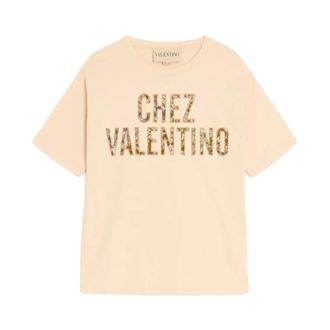 Valentino Garavani Femme, Tops, Beige, Taille: 38 FR T-shirt en coton brod&eacute;