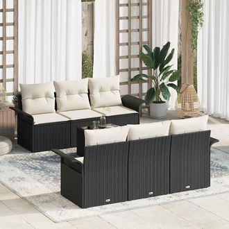 vidaXL Vidaxl - Set Divano Da Giardino 7 Pcs Nero, Crema 55 X 55 X 37 Cm