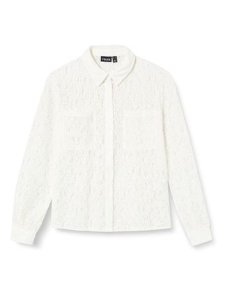 Pieces Damen Pcbella Ls Lace Shirt, Cloud Dancer, XS