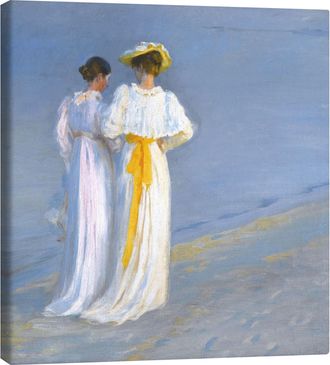Posterlounge Anna Ancher und Marie Krøyer am Strand von Skagen Leinwandbild von Peder Severin Krøyer 60 x 60 cm Blau Wandbilder Wanddeko