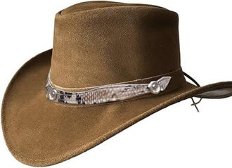 Brandslock Chapeau Outback de cowboy, à large bord, style australien, western, en cuir véritable pour homme, peau, XL