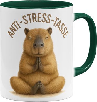OM3 Capybara Anti-Stress Kaffee-Tasse mit Spruch - Lustige Keramiktasse mit meditierendem Wasserschwein - Keramik Becher - 325ml - Beidseitig Bedruckt - G
