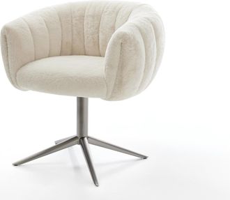 DELIFE Drehstuhl Jada-Flex Pl&uuml;sch Creme-Wei&szlig; Fu&szlig;kreuz Graphit 360&deg; drehbar Wippfunktion Taschenfederkern, Esszimmerst&uuml;hle