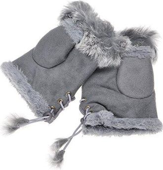 ZLYC Femmes dHiver Demi-Doigts Gants Chauds Fourrure Artificielle Gants Sans Doigts(Gris),Taille Unique