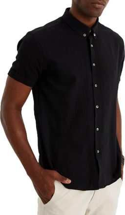 LEIF NELSON Leinenhemd Herren Sommer schwarz Kurzarm/Leinen Hemd f&uuml;r Freizeit und Business/aus Leinen und Baumwolle/Regular Fit Gr&ouml;&szlig;e XXL