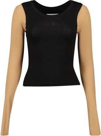 Maison Margiela Femme, Tops, Noir, Taille: 42 FR Top bicolore avec encolure ronde